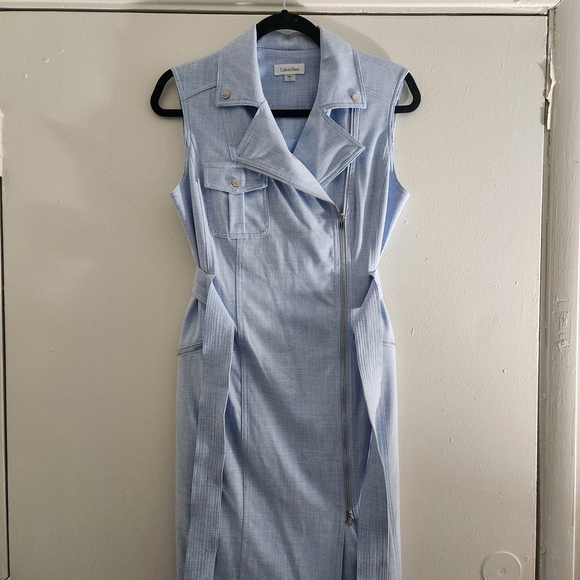 Calvin Klein | Dresses | Calvin Klein Light Blue Zipfront Midi Dress ...